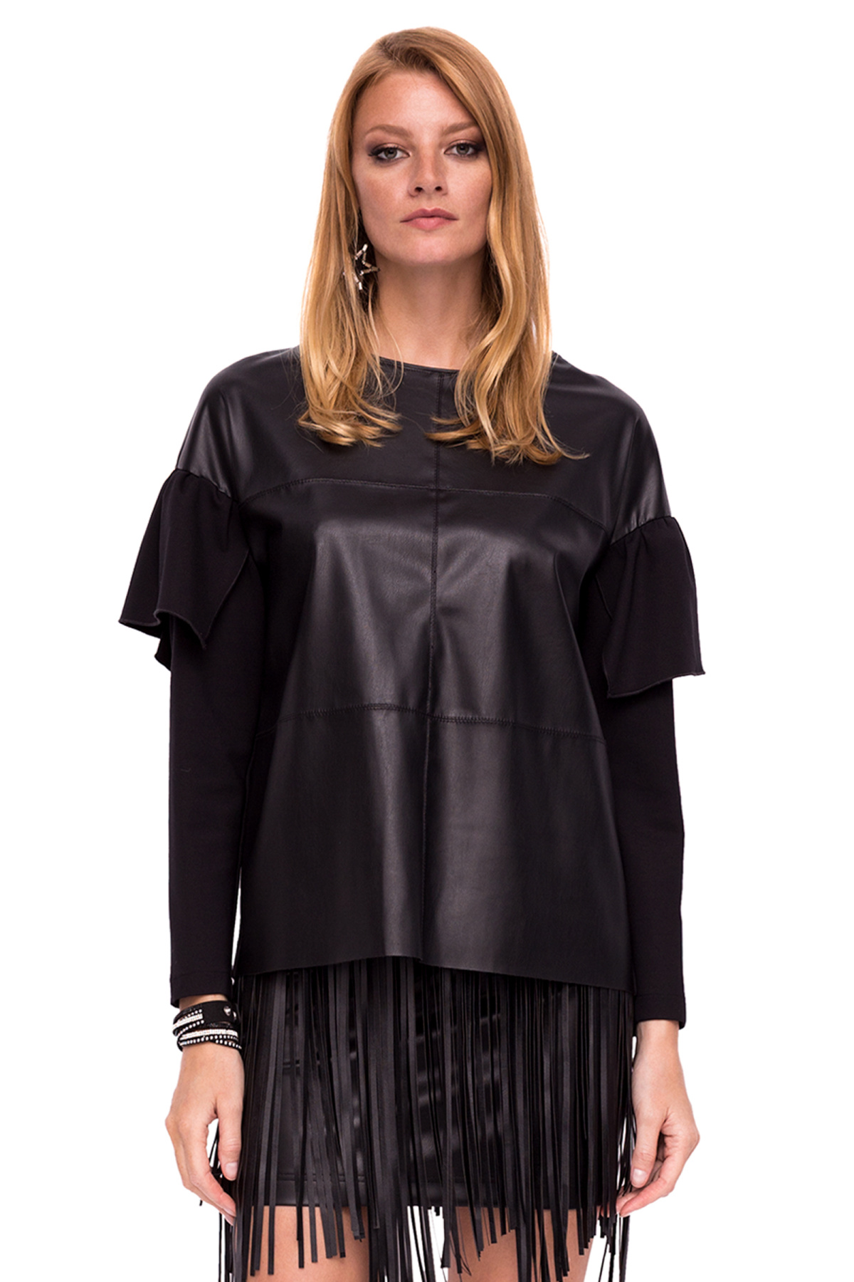 Top lejer cu volane aplicate pe maneci | top10213 | NISSA