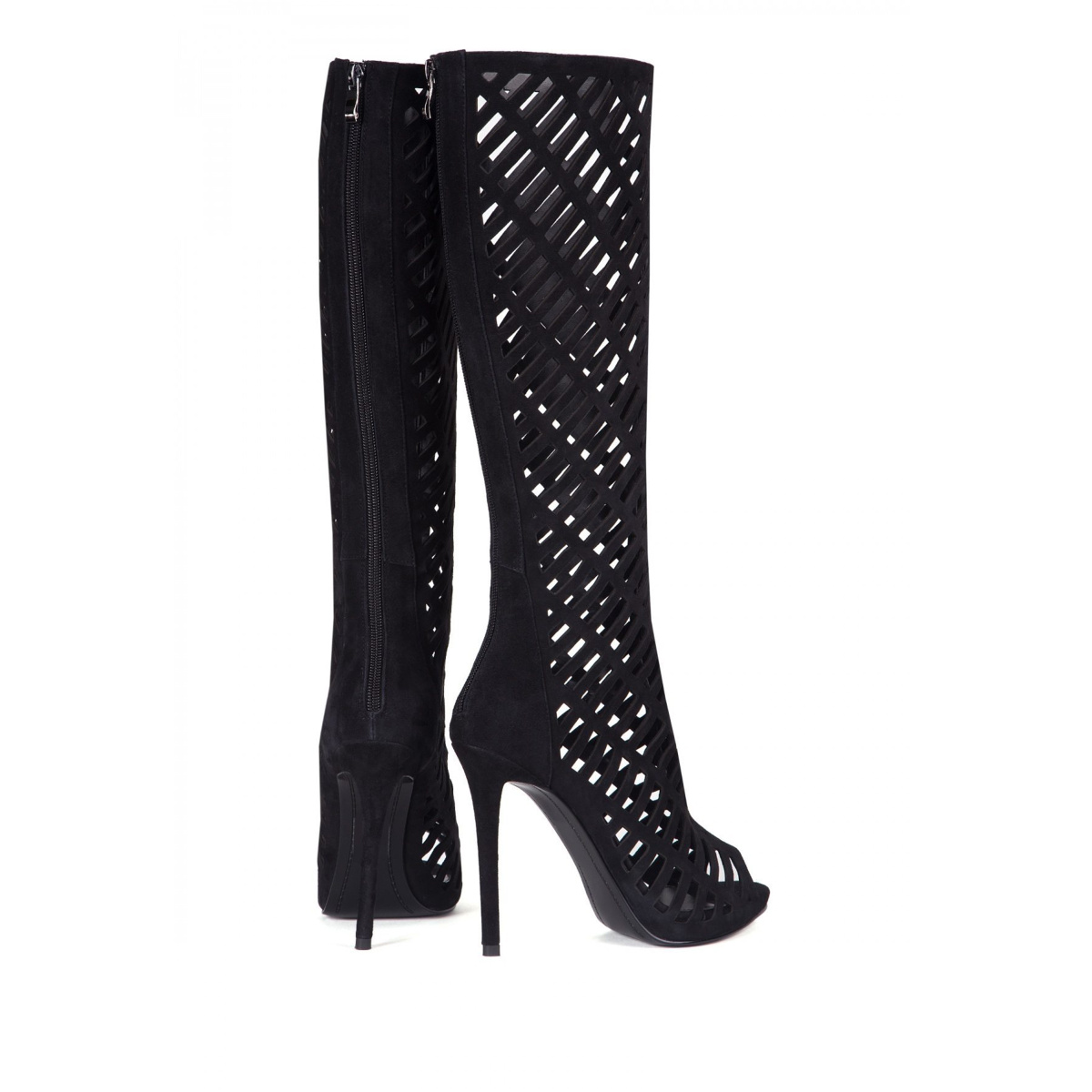 Sandale negre inalte din piele intoarsa perforata | EXSA1516 | NISSA